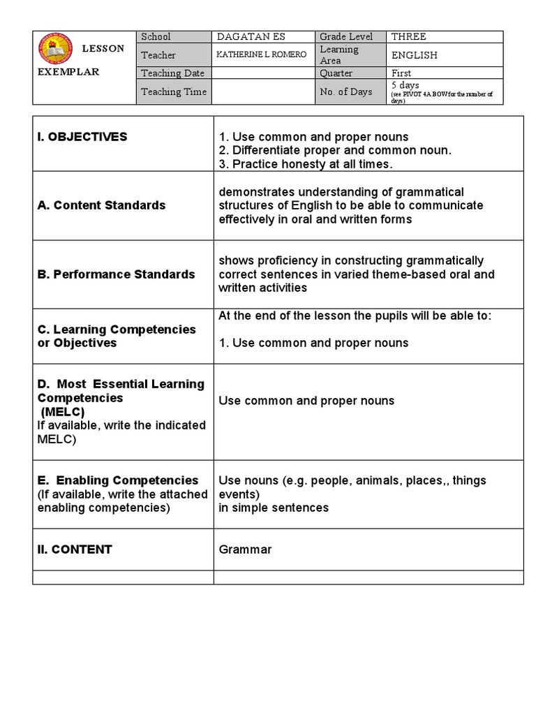 Lesson Exemplar IDEA in English 3 | PDF | English Language | Teachers