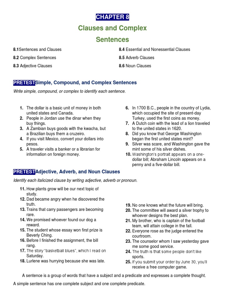 Clauses and Complex Sentences Overview | PDF | Clause | Adverb