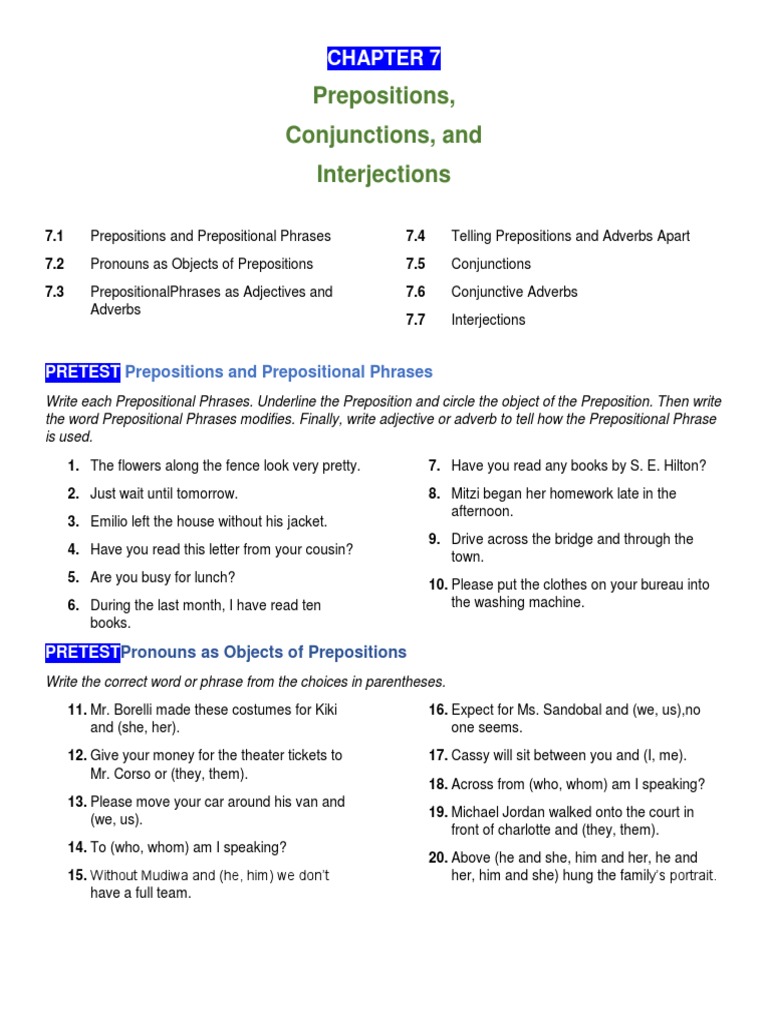 Prepositions, Conjunctions, and Interjections | PDF | Preposition And ...