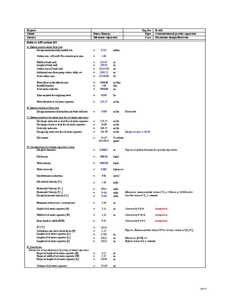 Oil Water Separator Sizing | PDF | Discharge (Hydrology) | Length