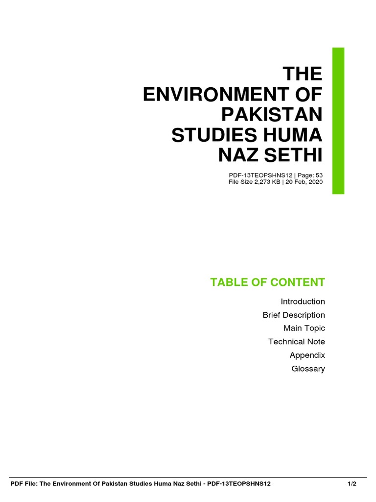 THE Environment of Pakistan Studies Huma Naz Sethi | PDF