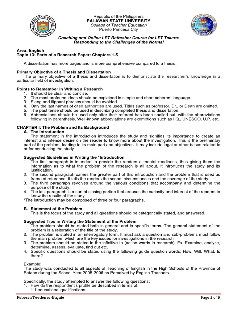 Parts of A Research Paper (Chapters 1-5) | PDF | Quantitative Research ...