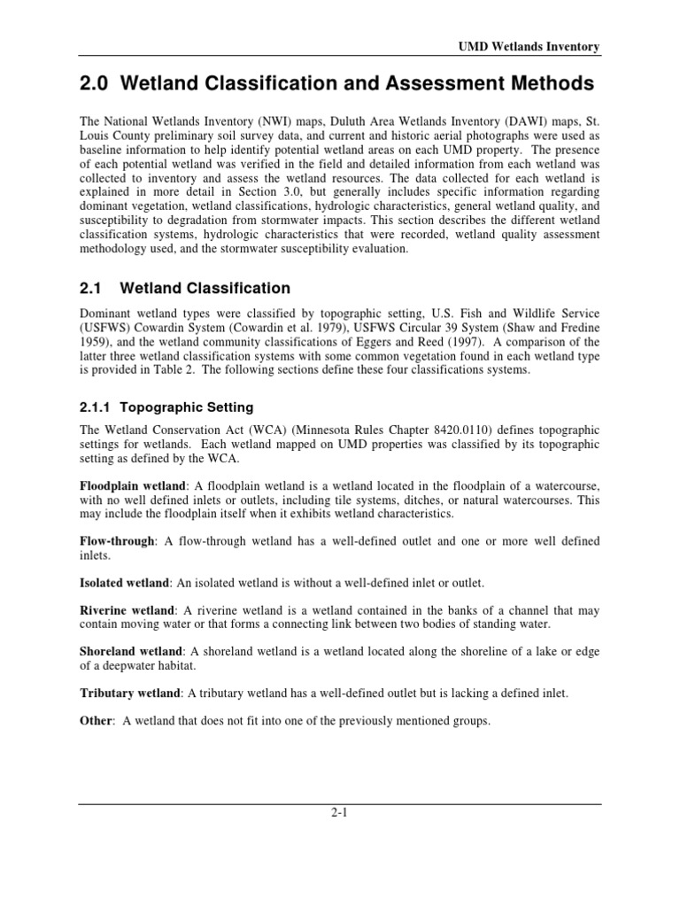 2.0 Wetland Classification and Assessment Methods | PDF | Wetland | Marsh