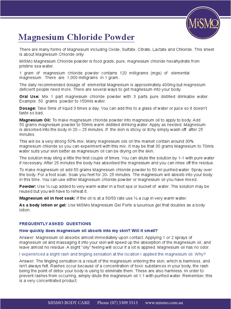 Magnesium Chloride Powder | PDF | Magnesium | Purified Water