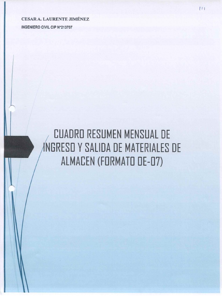 Cuadro Resumen Mensual de Ingreso y Salida de Materiales de Almacen (Formato OE-07) | PDF