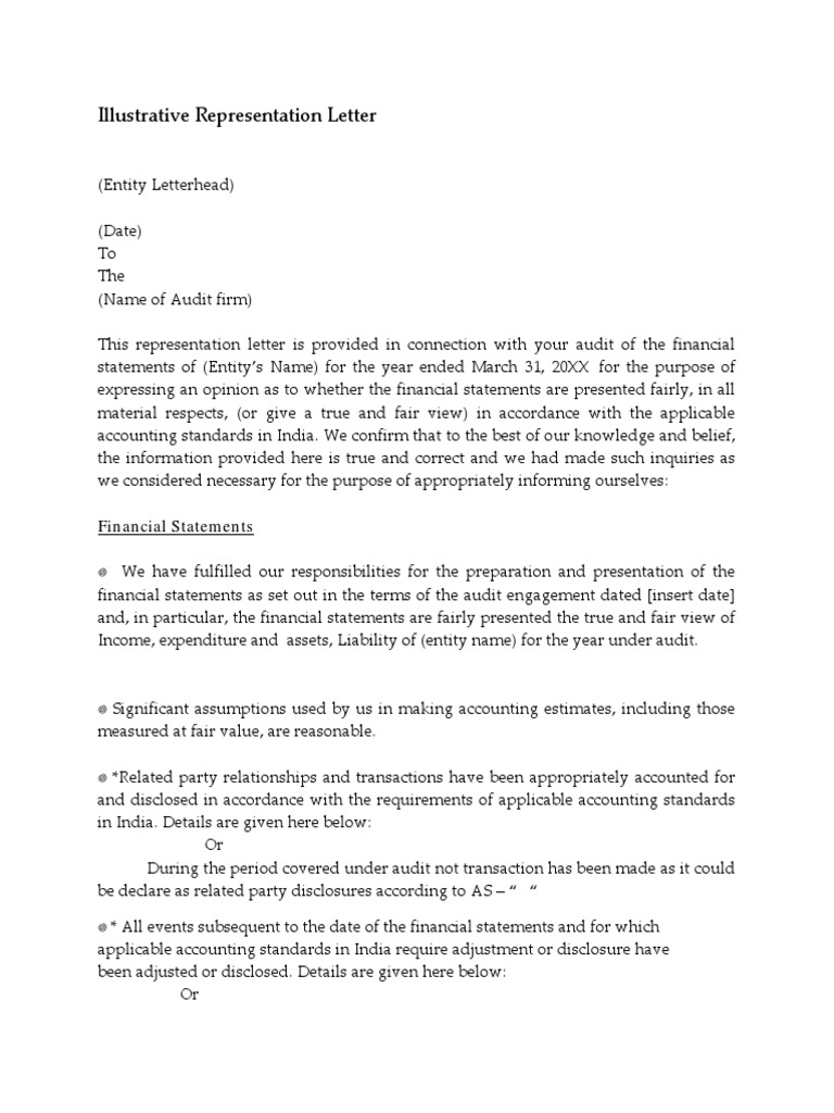 Sample Management Representation Letter | PDF | Audit | Financial Statement