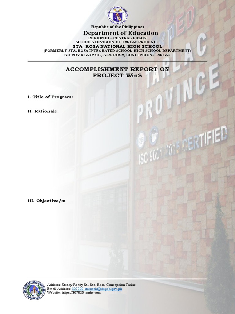 Department of Education: Accomplishment Report On Project Wins | PDF ...