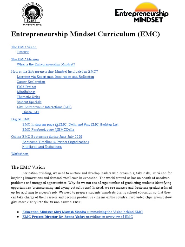 Entreprneurship Mindset Curriculum Overview | PDF | Mindset ...