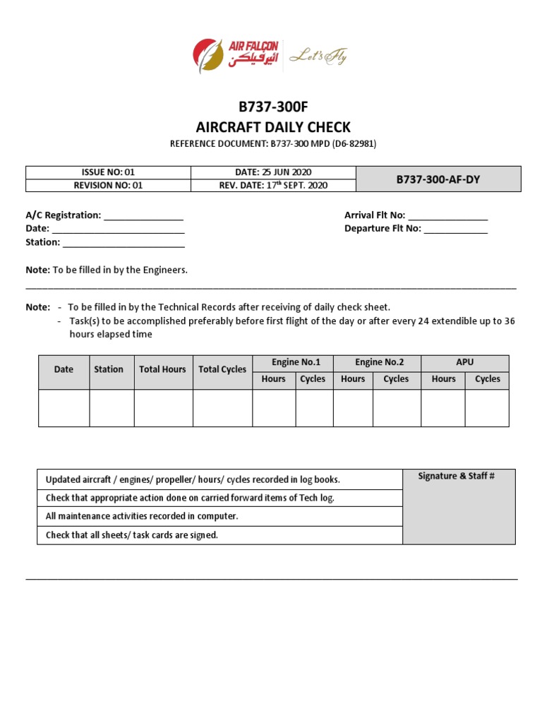 B737-300F Aircraft Daily Check | PDF | Leak | Landing Gear