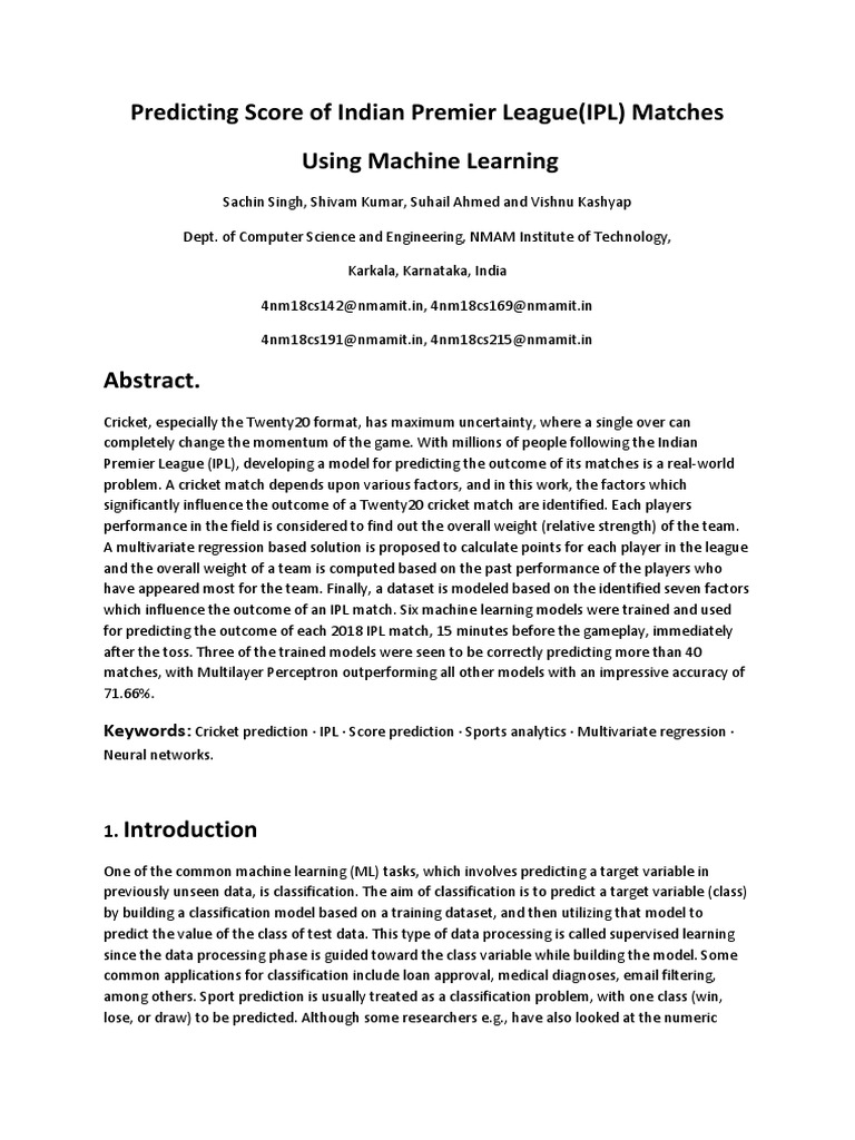 IPL Score Prediction (Journal) - 4nm18cs142-169-191-215. | PDF ...
