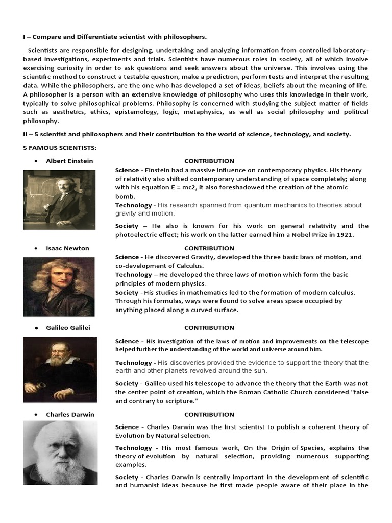 Comparing the Contributions of Famous Scientists and Philosophers to ...
