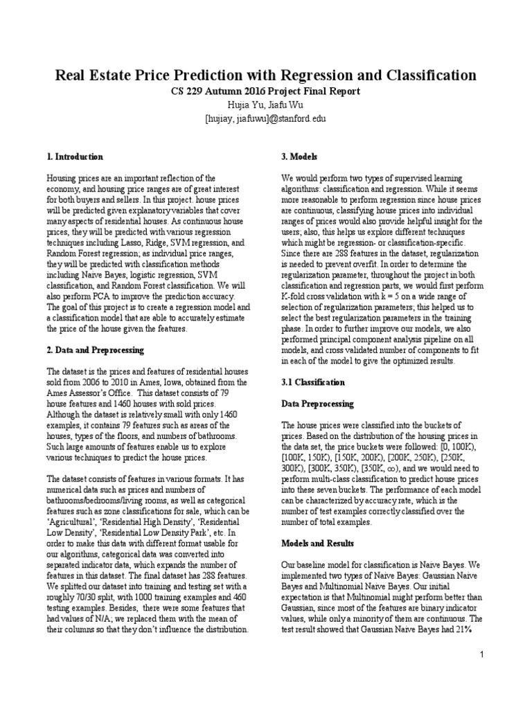 Real Estate Price Prediction With Regression and Classification | PDF ...