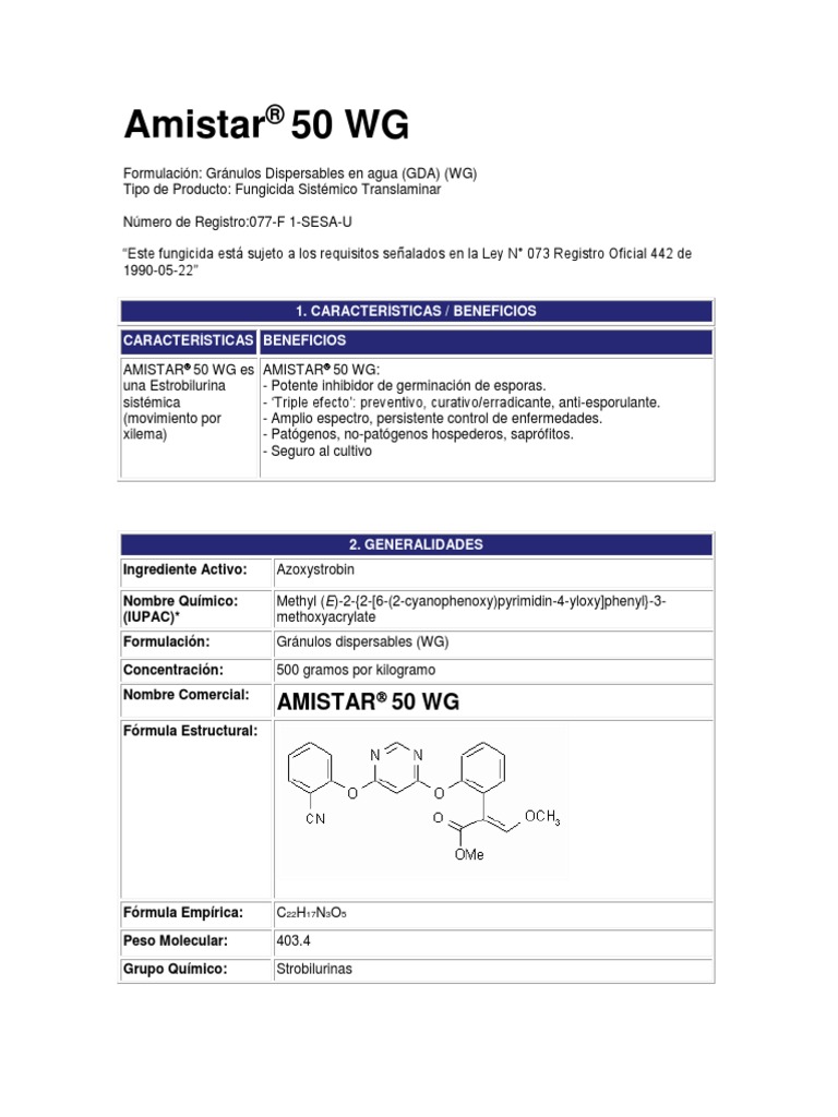 Ec Ficha Tecnica Amistar 50 WG Mar17 | PDF | Agua | Alimentos