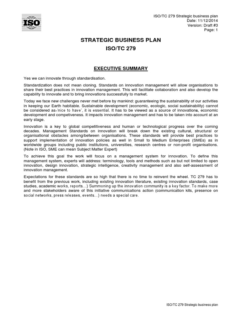 Business Plan ISO TC 279 Innovation Management | PDF | International ...