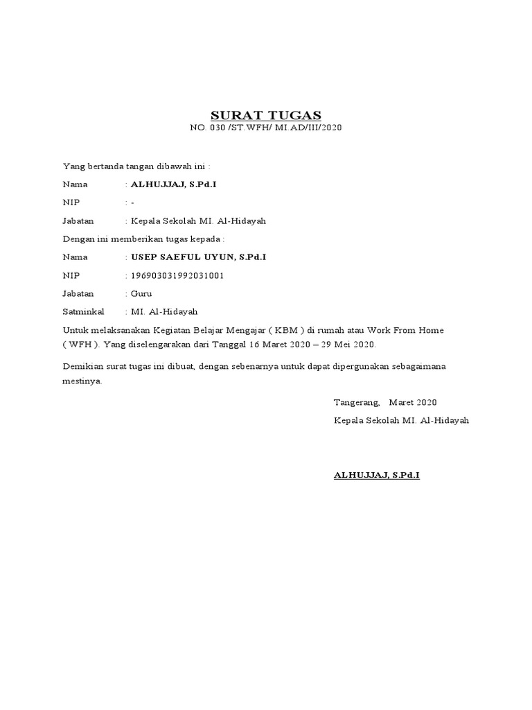 Surat Tugas WFH | PDF