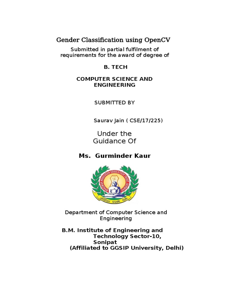 Gender Classification Using Opencv: Under The Guidance of | PDF | Deep Learning | Computational ...