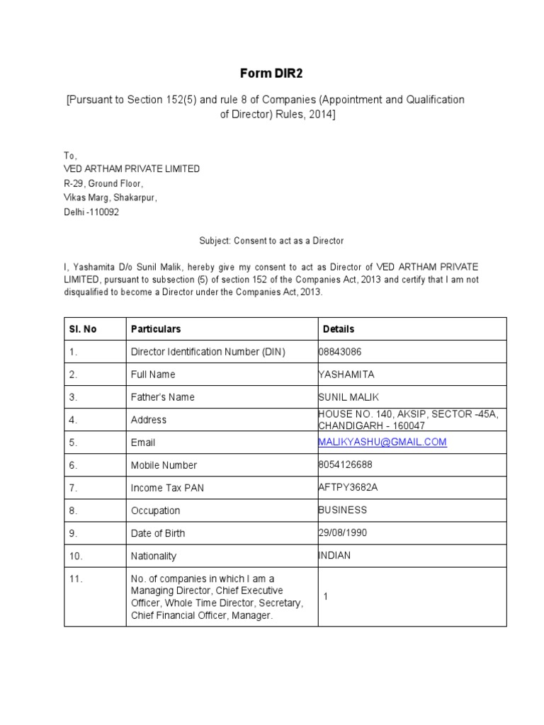 Form DIR-2 YASHAMITA | PDF | Public Law | Common Law