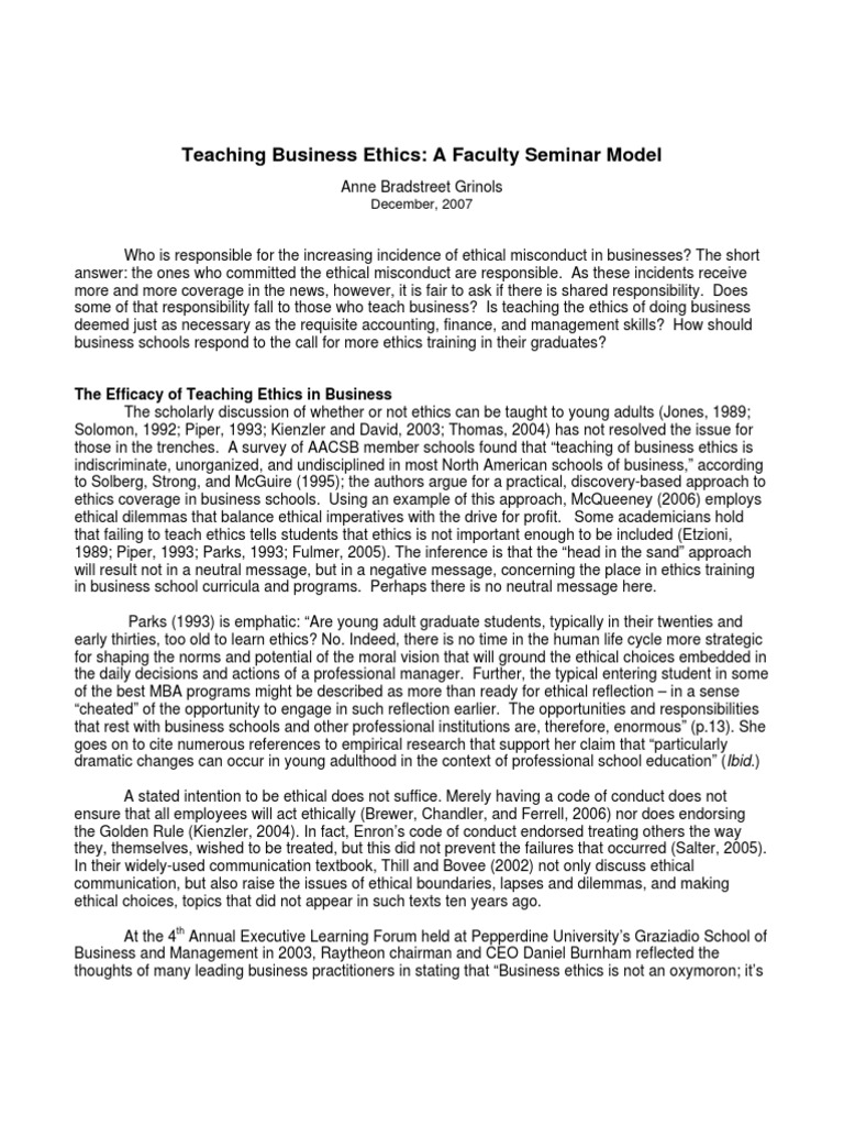 Business Ethics Teaching Seminar Model | PDF | Curriculum | Business Ethics
