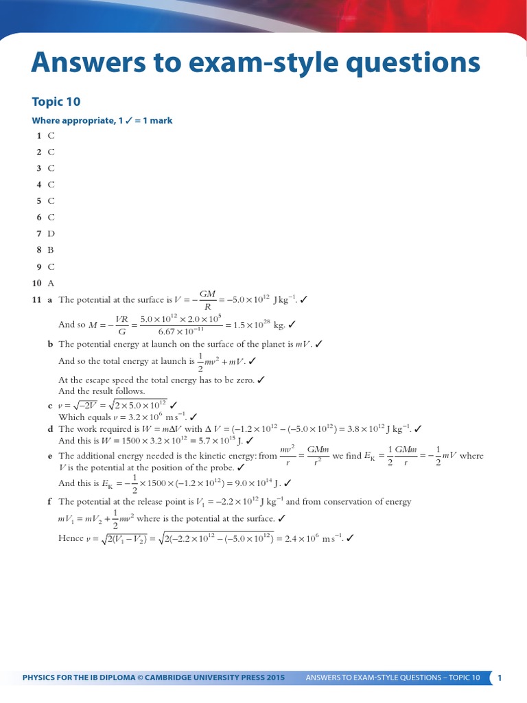 Answers To Exam-Style Questions: Topic 10 | PDF | Physical Sciences ...