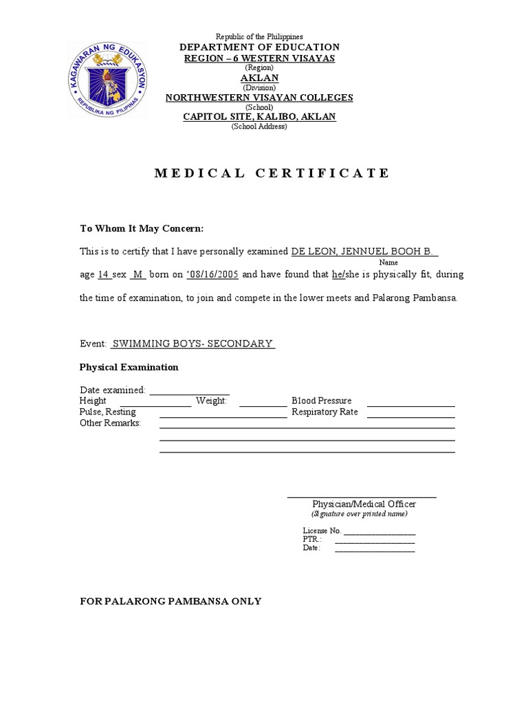Medical Certificates for Student Athletes Competing in Palarong ...