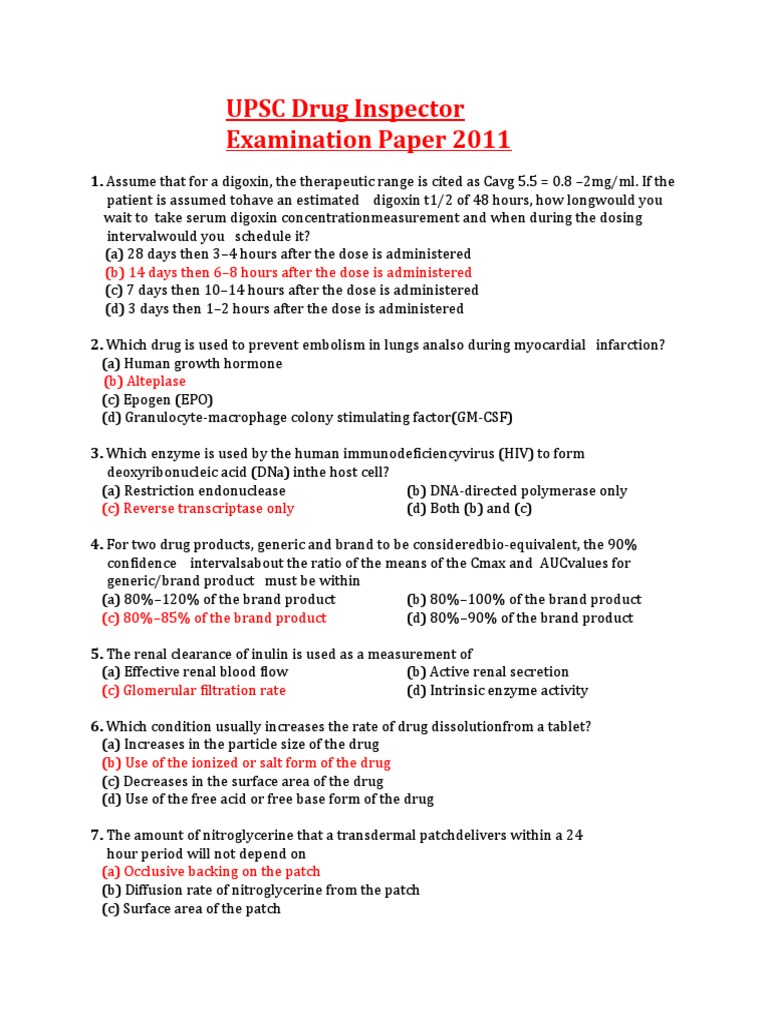UPSC Drug Inspector Exam Paper 2011 | PDF | Food Web | Bioavailability