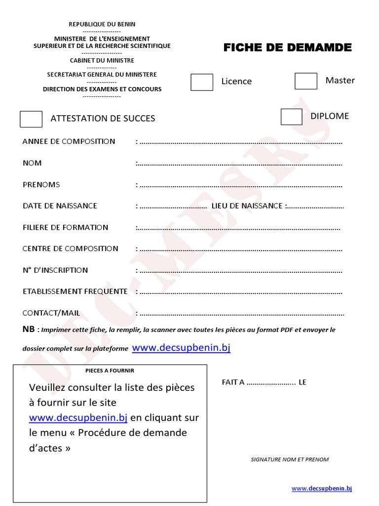 Fiche Demande Master Et Licence VF | PDF