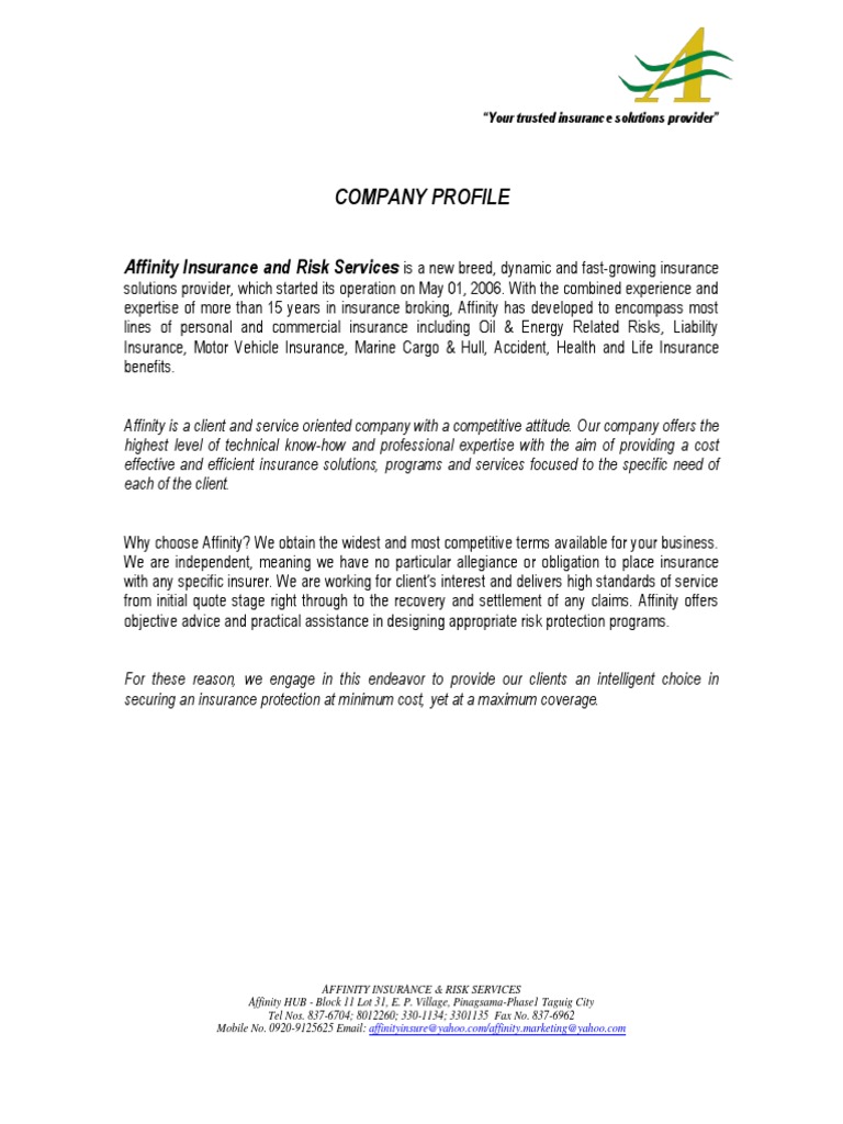 Affinity Insurance & Risk Services - Company Profile | PDF | Insurance ...