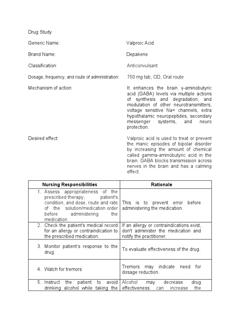 Drug Study Valproic Acid | PDF | Medicinal Chemistry | Medical Treatments