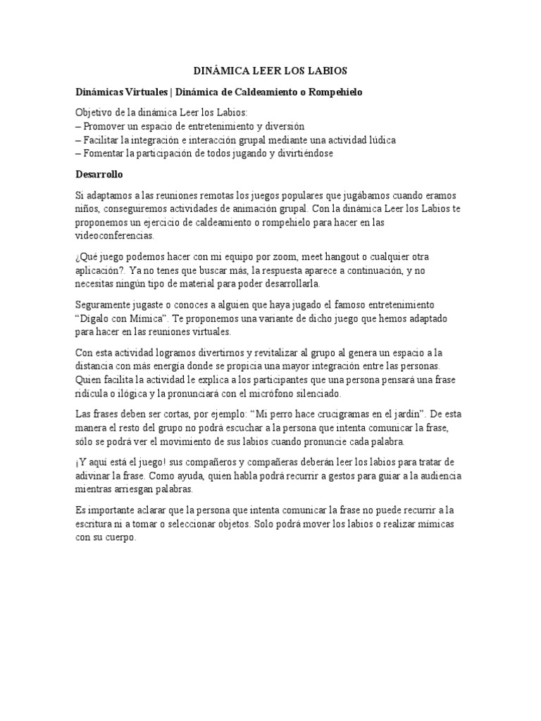 Dinámica Leer Los Labios | PDF