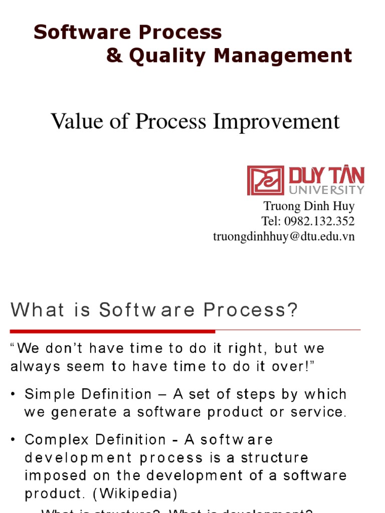 Software Process & Quality Management: Value of Process Improvement ...