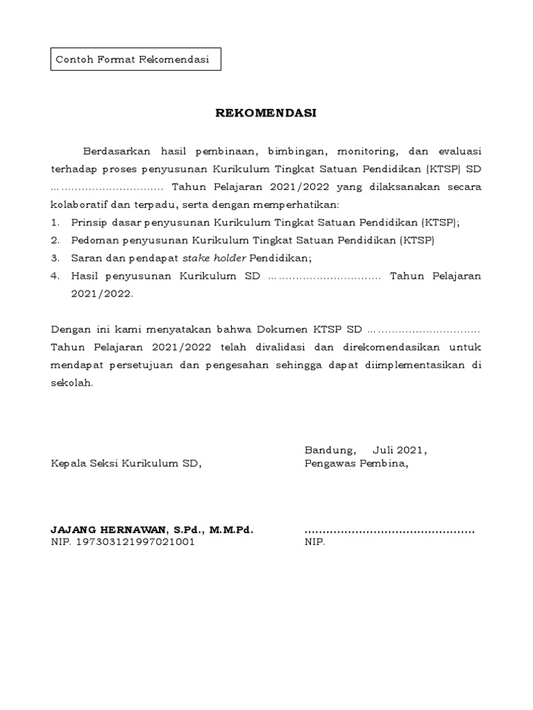 Contoh Format Rekomendasi Revisi | PDF