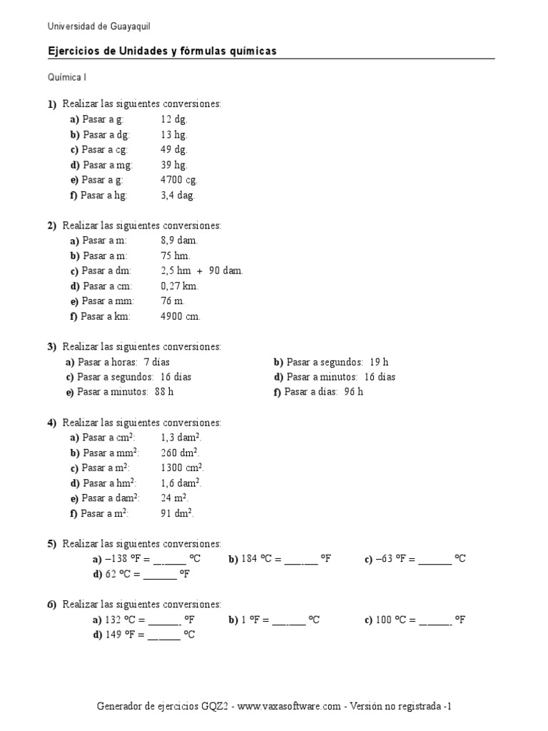 Ejercicios de Conversión de Unidades | PDF