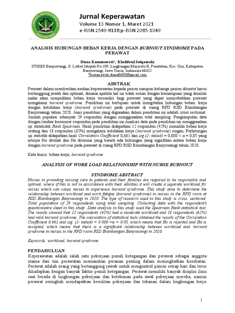 Analisis Hubungan Beban Kerja Dengan Burnout Syndrome Pada Perawat | PDF