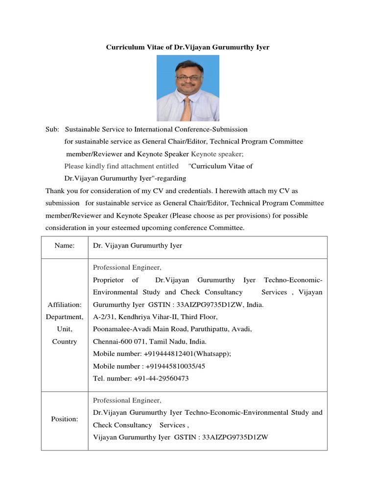 Dr. Iyer's CV for Conference Roles | PDF | Science And Technology | Science