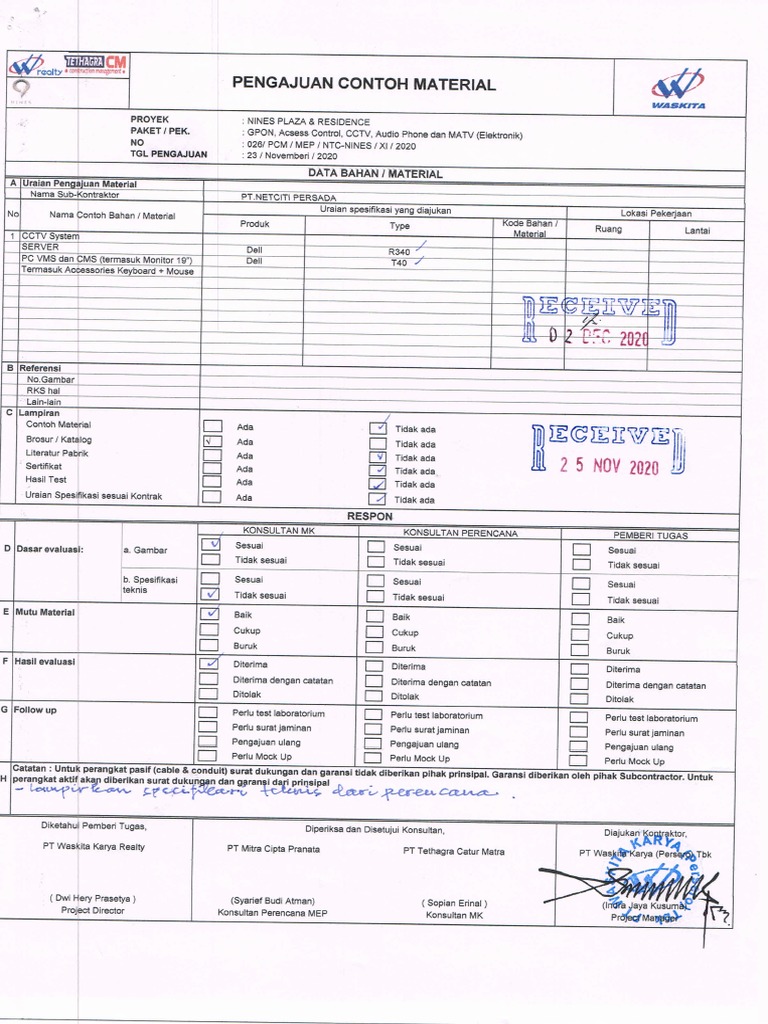 Pengajuan Contoh Matrial (Mep) No. 026. CCTV System | PDF