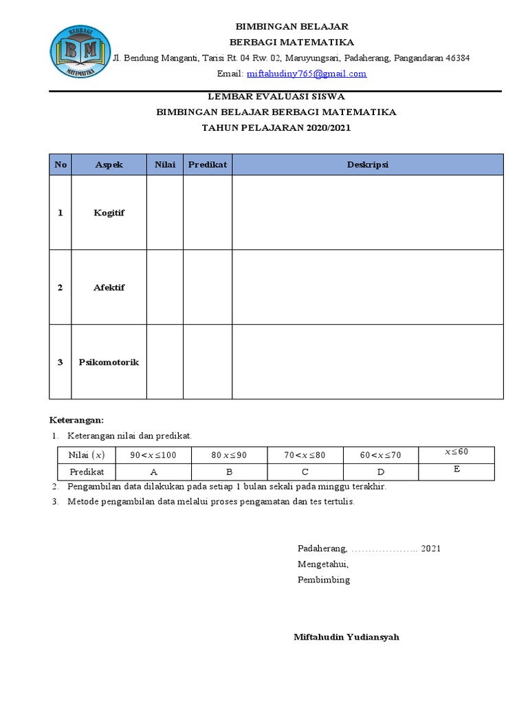 Lembar Evaluasi Siswa | PDF