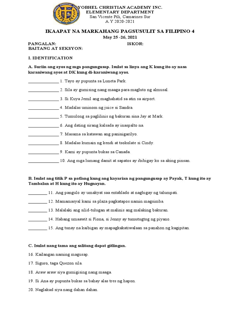Ikaapat Na Markahang Pagsusulit Sa Filipino 4 | PDF Ikaapat Na Markahang Pagsusulit Sa Filipino 4 | PDF