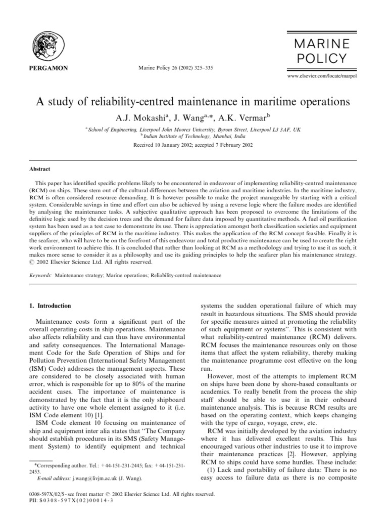 Reliability-Centered Maintenance in Maritime | PDF | Reliability ...