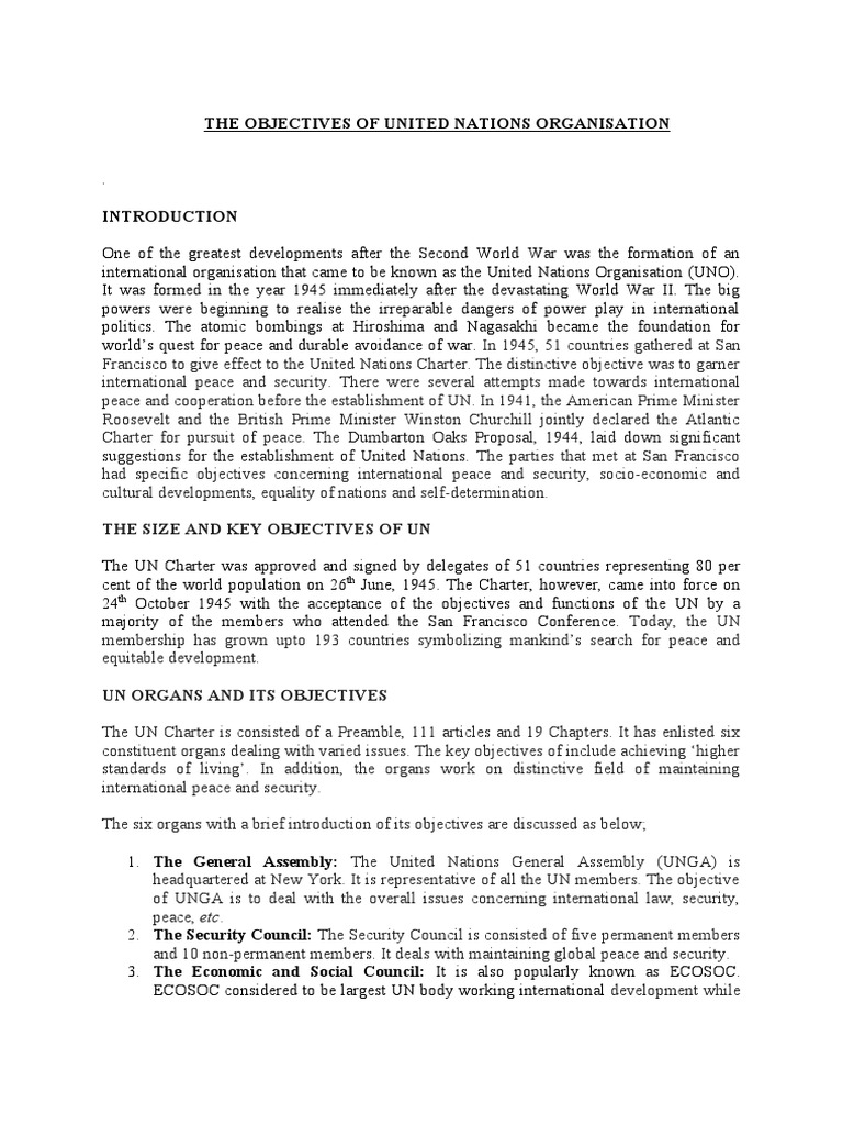 The Objectives of United Nations Organisation | Download Free PDF ...