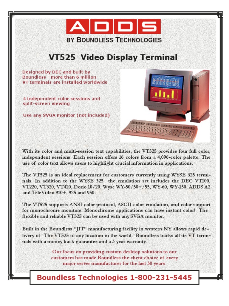 VT525 Spec | PDF | Computer Terminal | Centralized Computing