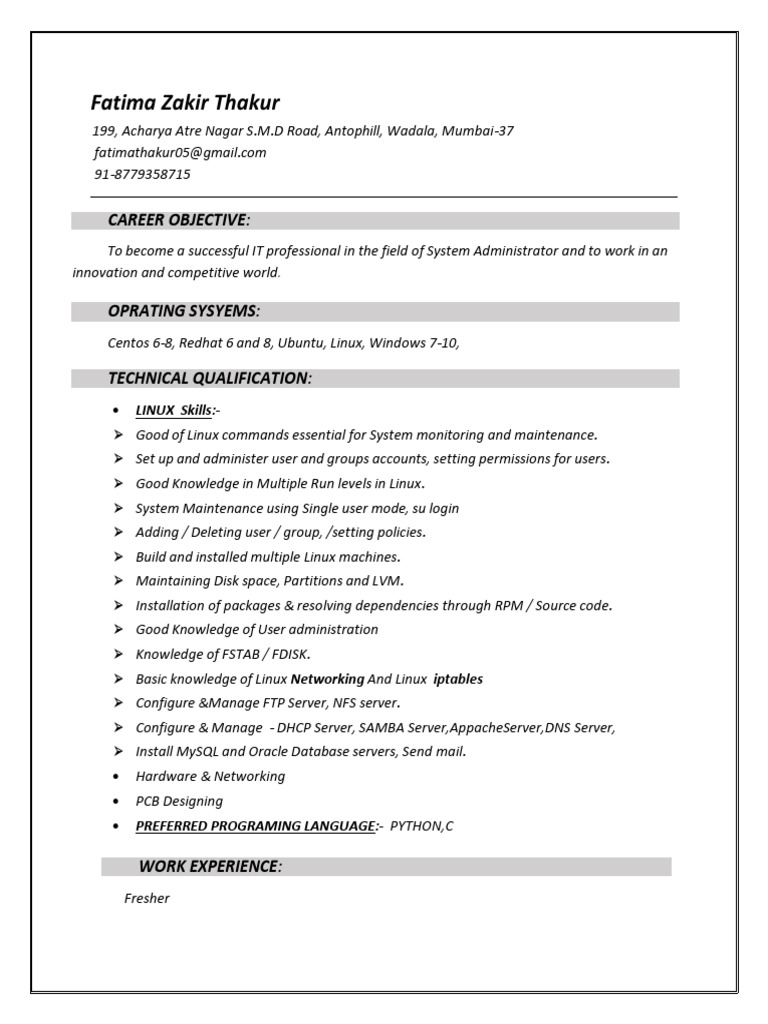 Fatima - CV | PDF | Linux | My Sql