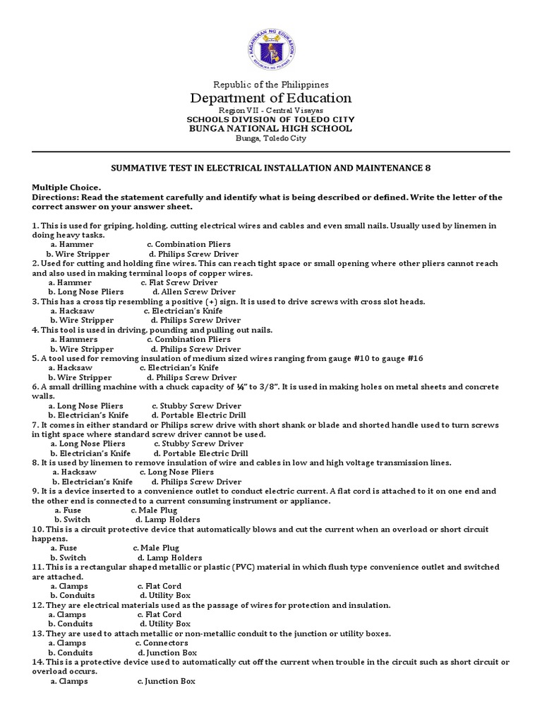 Summative Test in EIM 8 | Download Free PDF | Electrical Connector ...
