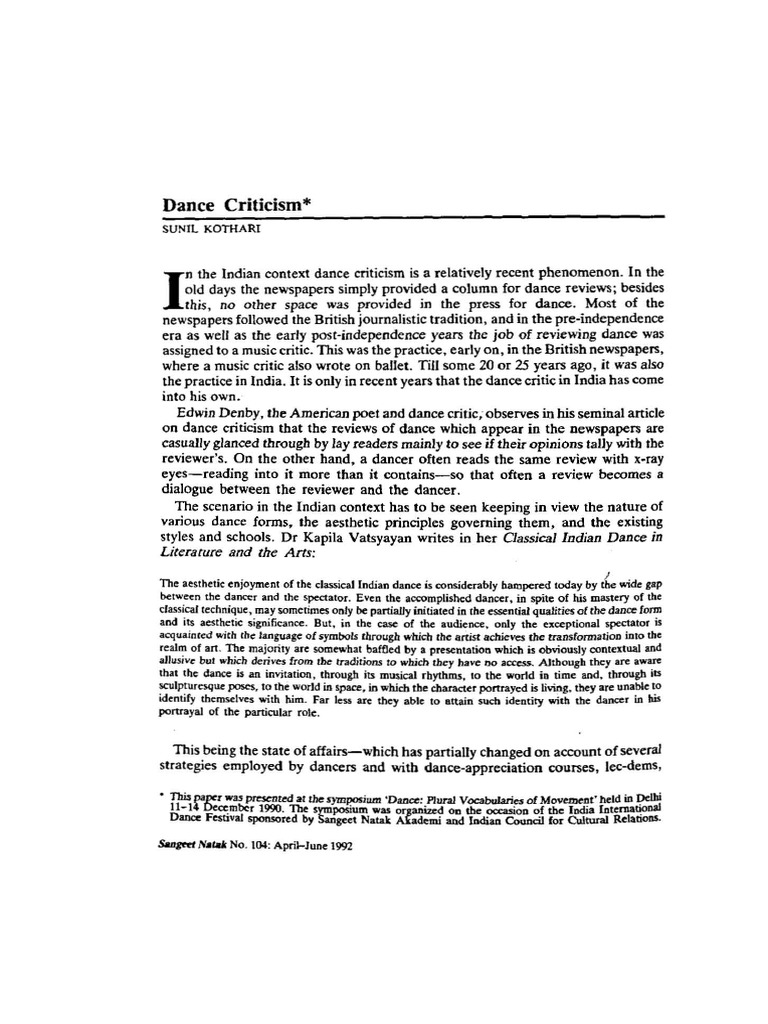 Understanding the Development of Dance Criticism in India | PDF ...