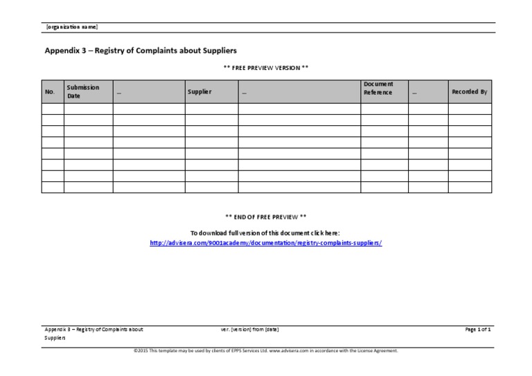 Appendix 3 - Registry of Complaints About Suppliers | PDF