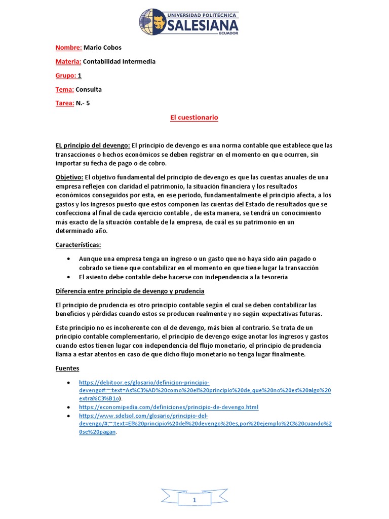Mario Cobos - Deber N 5 - Consulta | PDF | Devengo | Corporaciones