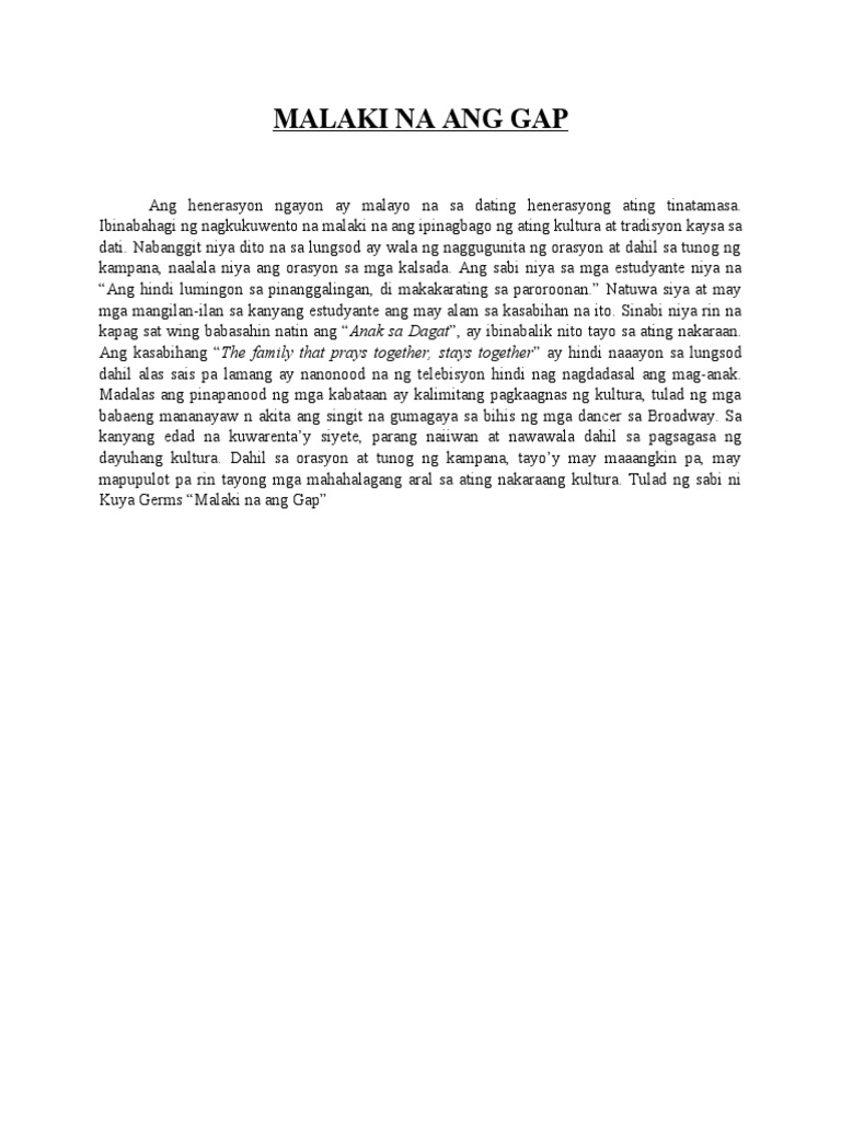 Malaki Na Ang Gap | PDF