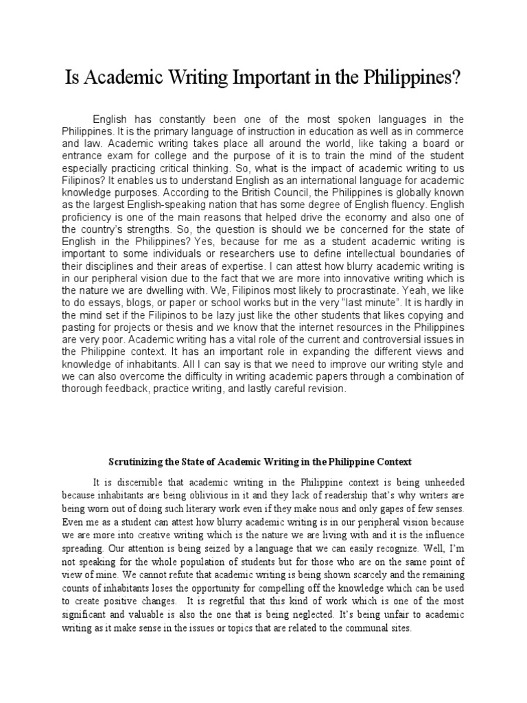 Is Academic Writing Important in The Philippines | PDF | English ...