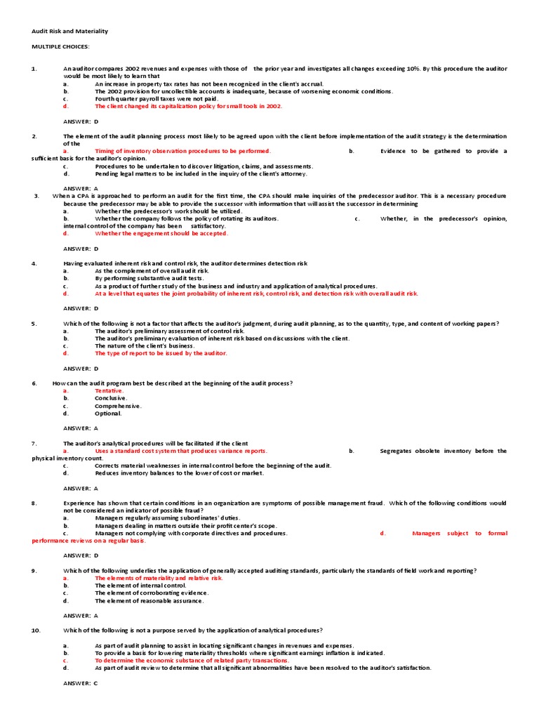 Audit Risk and Materiality | PDF | Internal Control | Audit