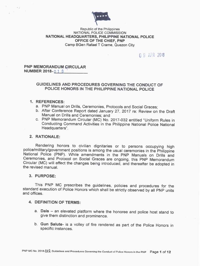PNP MC 2018-018 Police Honors29772824537110253 | PDF