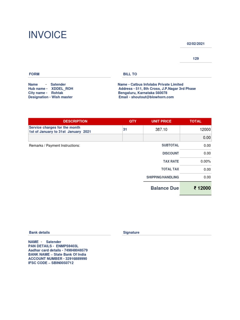 Invoice: Description QTY Unit Price Total | PDF